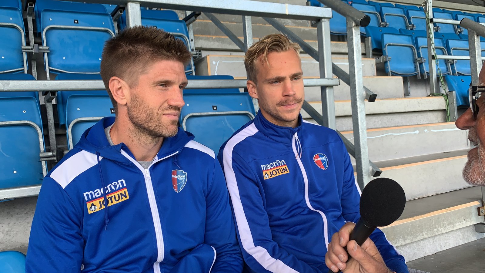 Erik Mjelde og Pontus Engblom før kampen / Sandefjord